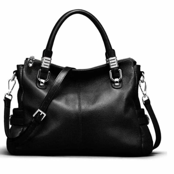 S-Zone | Bags | Szone Black Pebble Genuine Leather Satchel Handbag ...